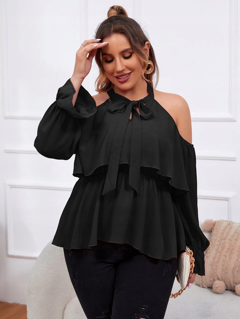 CC44119 *SHEIN CZARNA BLUZKA Z FALBANAMI XL - 13095753235 - oficjalne archiwum Allegro