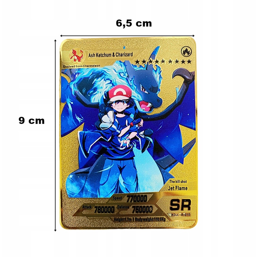 POKEMON ASH KETCHUM CHARIZARD METALOWA KARTA METAL ZŁOTA DO ALBUMU GRANIA = - 16698459694 ...