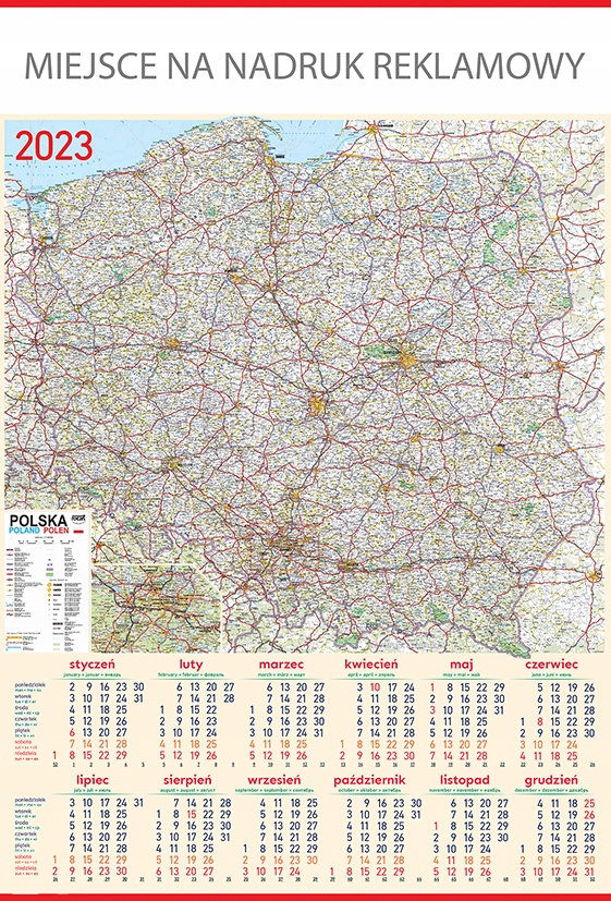 Kalendarz 2023 B1 Mapa Polski plakatowy 67x98cm - 12657422010 ...