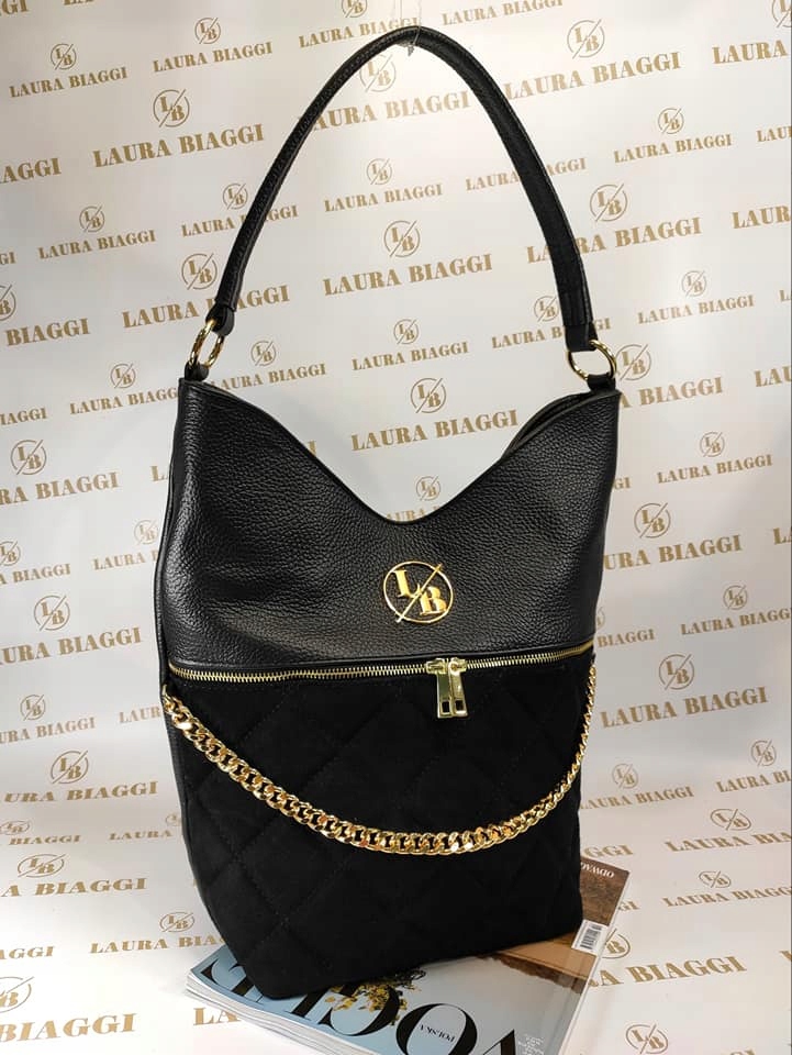 Torebka damska Laura Biaggi,skóra naturalna,czarna - 12788308757 - oficjalne archiwum Allegro