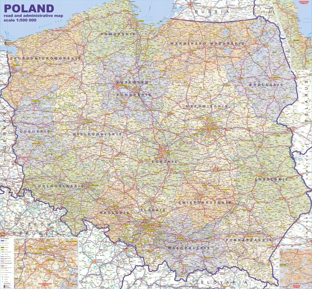 POLSKA POLAND MAPA ŚCIENNA ADMINISTRACYJNA DROGOWA - 12786960169 ...