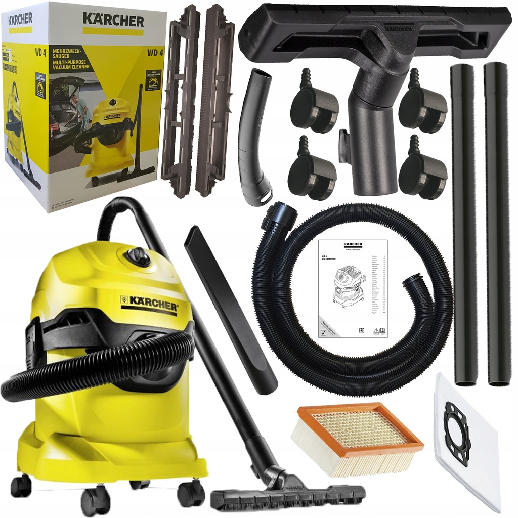 KARCHER WD4 ODKURZACZ PRZEMYSŁOWY SUCHO MOKRO - 7836689944 - oficjalne archiwum Allegro