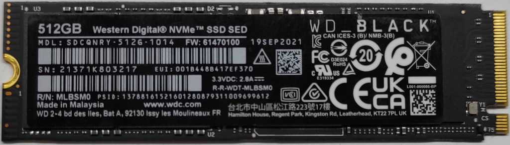 Dysk SSD Western Digital M.2 SN810 512GB NVMe 2280 SDCQNRY-512G PCIe ...