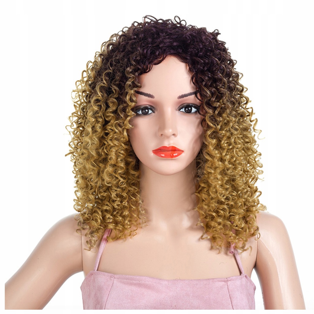 PERUKA AFRO loki blond brąz ombre KRĘCONE włosy - 9242614683 ...
