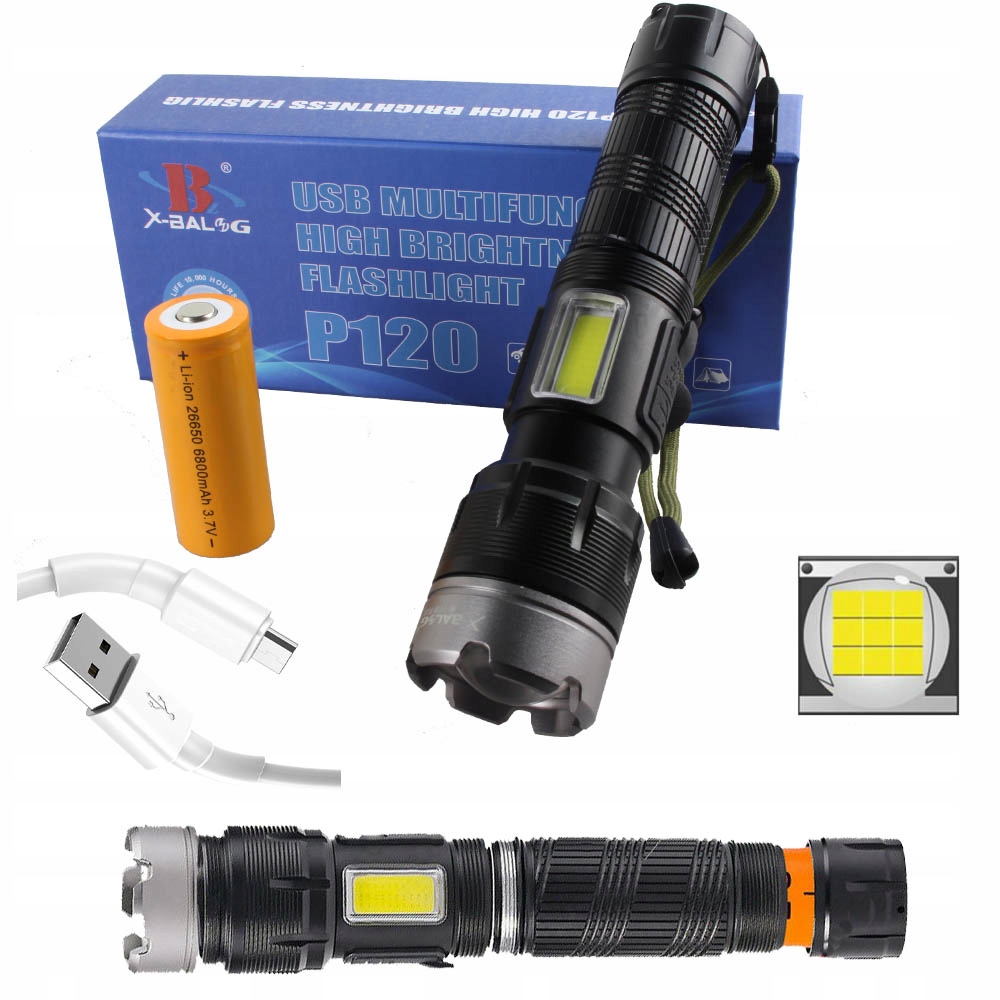 Latarka akumulatorowa LED P120 COB PowerBank ZOOM - 10466633926 ...