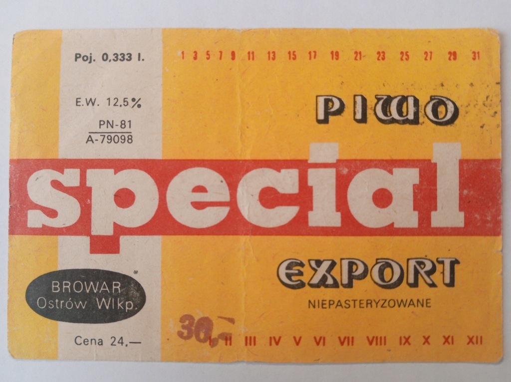 Etykieta Browar Ostrów Wlkp. Piwo SPECIAL Export - 10586727915 - oficjalne archiwum Allegro