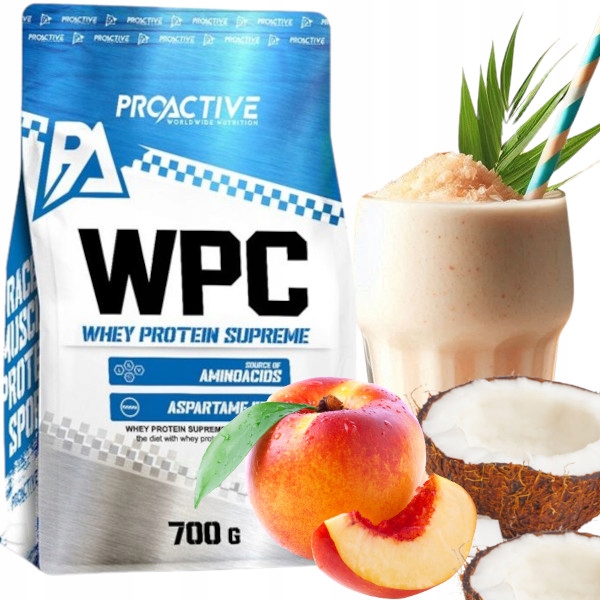 BIAŁKO whey WPC serwatkowe ODŻYWKA KOKOS BRZOSKWINIA ProActive INSTANT 700g - 11679455748 ...