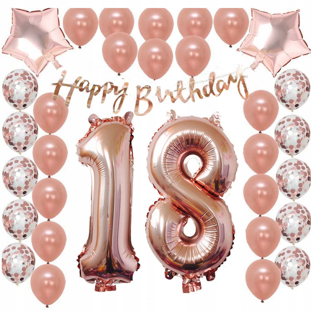 ZESTAW BALONY 18 URODZINY OSIEMNASTKA ROSE GOLD - 7921285200 - oficjalne archiwum Allegro