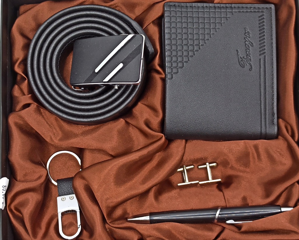 ZESTAW PREZENTOWY DLA MĘŻCZYZNY CZARNY PASEK BRELOK DŁUGOPIS SPINKI ...
