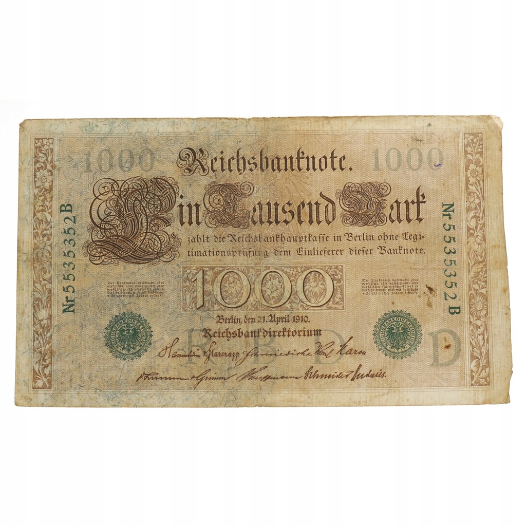 Niemcy - 1,000 marek Reichsbanknote - 1910 r D/B - 14590921000 ...
