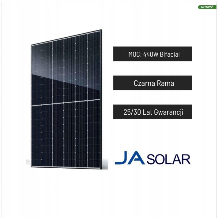 Promocja !!! Panel fotowoltaiczny JA SOLAR 440W BIFACIAL czar.rama ...