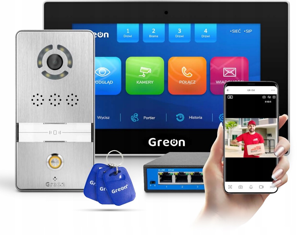 ZESTAW GREON WIDEOFON GR-IS4-BA GR-OS8 switch BREL - 12336205567 ...