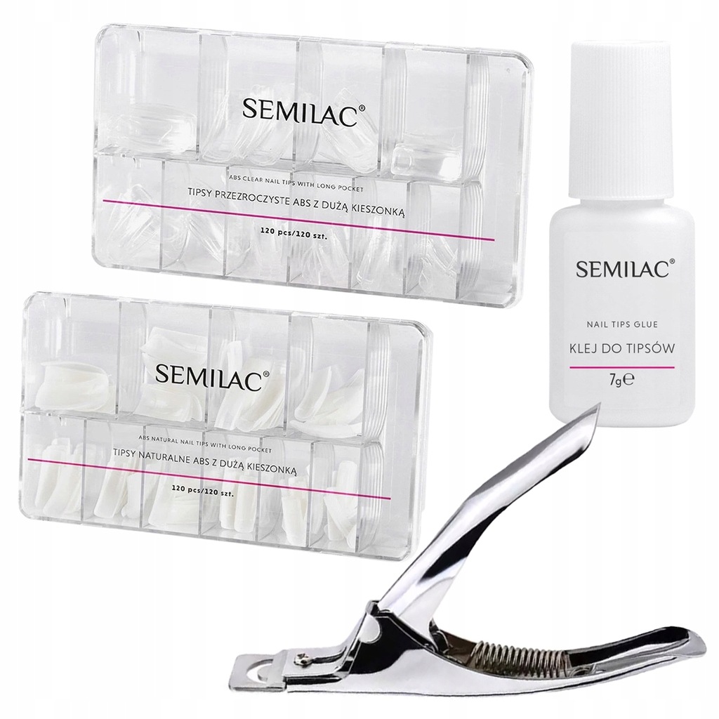Zestaw do paznokci 2x TIPSY SEMILAC gilotyna klej - 12002510818 ...
