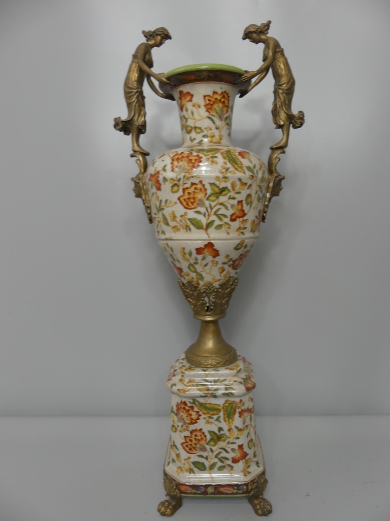 AMFORA PORCELANOWA Z OKUCIAMI Z BRĄZU - 11265301402 - oficjalne archiwum Allegro