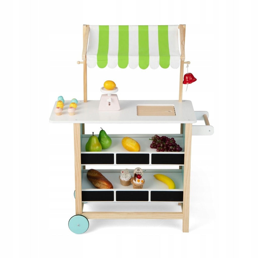 Drewniany Wózek stragan sklepik sklep stoisko dla dzieci 79,5x29,5x100 cm - 15295834474 ...