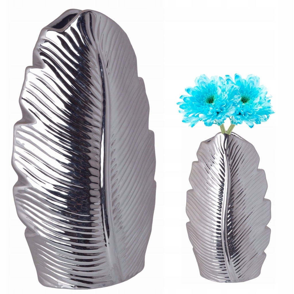 OZDOBNY wazon do salonu duży SREBRNY szeroki 26cm - 11943818395 ...