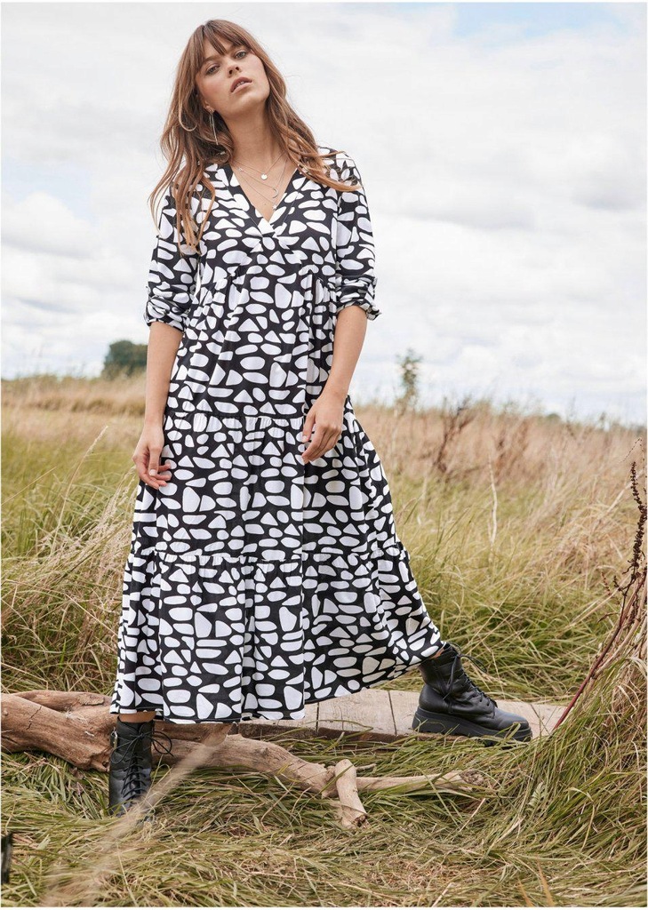 RANBOW DŁUGA SUKIENKA Z FALBAN Z WZOREM 44 - 13921906337 - oficjalne archiwum Allegro