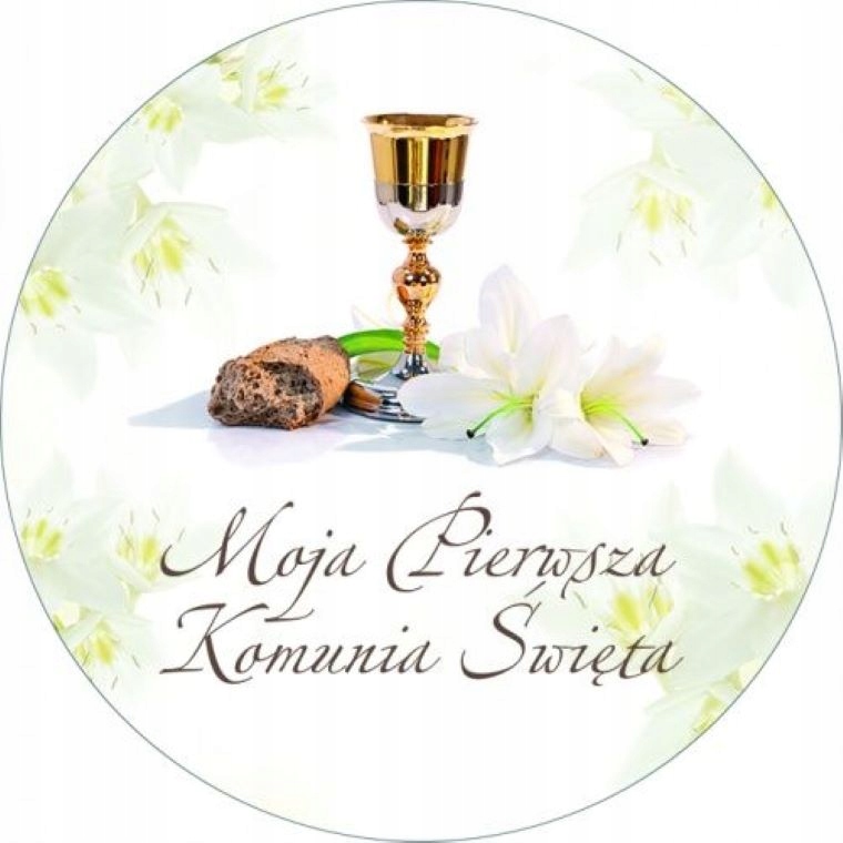 Opłatek KOMUNIJNY PIERWSZA KOMUNIA ŚW. napis 20cm - 12103965407 - oficjalne archiwum Allegro