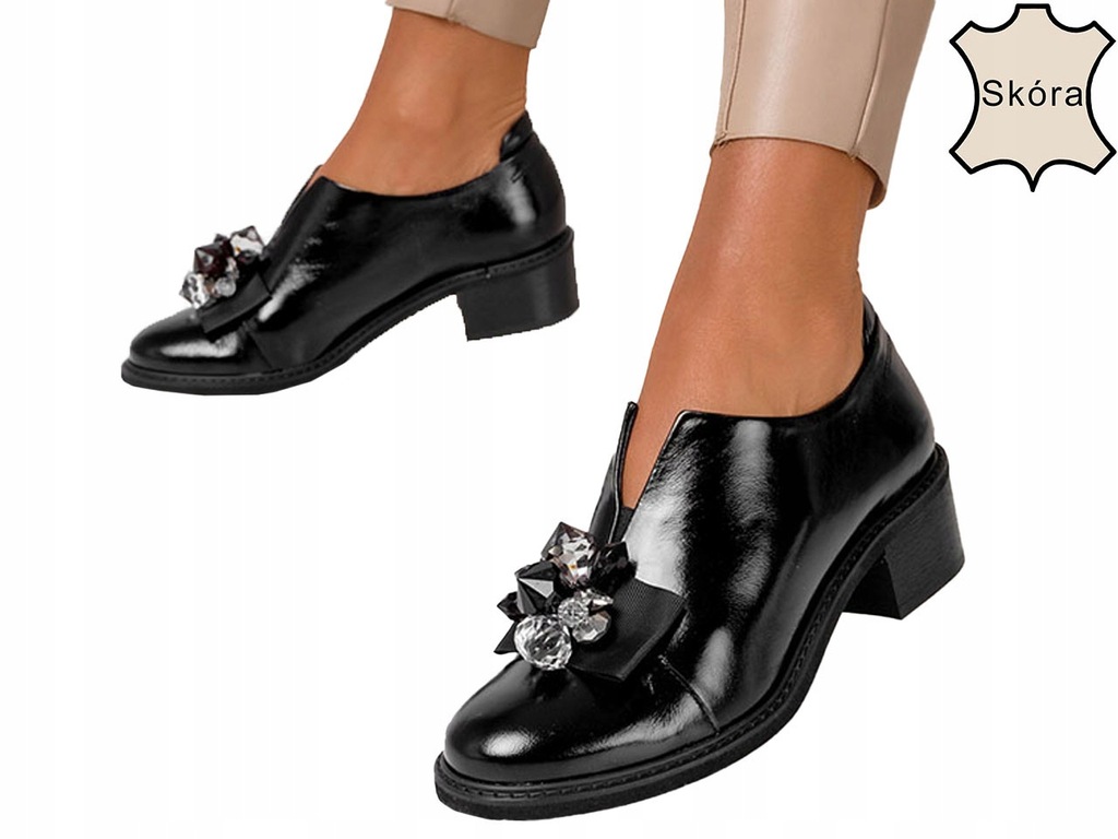 PÓŁBUTY LAKIEROWANE Z KRYSZTAŁKAMI POLSKA SKÓRA 37 - 12237530982 ...