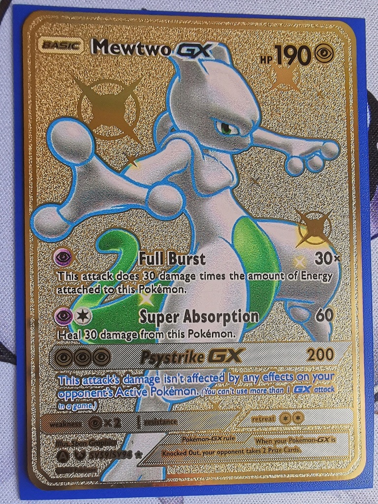 Pokemon Shiny Mewtwo GX Gold Złota Metalowa Karta - 13296657431 ...