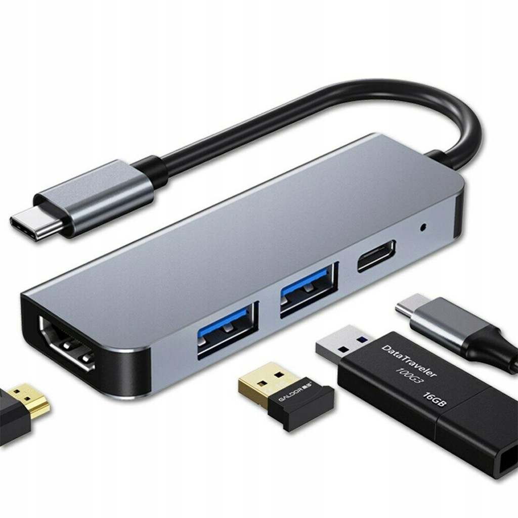 HUB USB-C ADAPTER HDMI 4k 2x USB 3.0 5Gb / s PD - 14100420272 - oficjalne archiwum Allegro