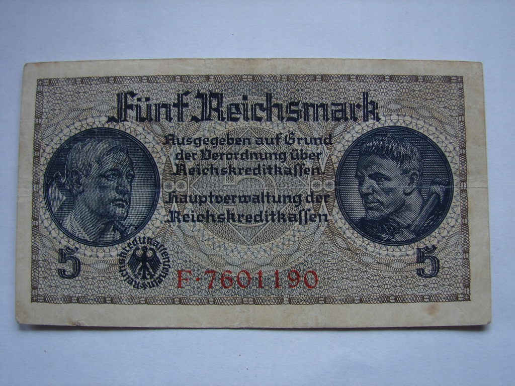 5 Reichsmark - Niemcy - stary banknot 1945 r - 12544867209 - oficjalne ...