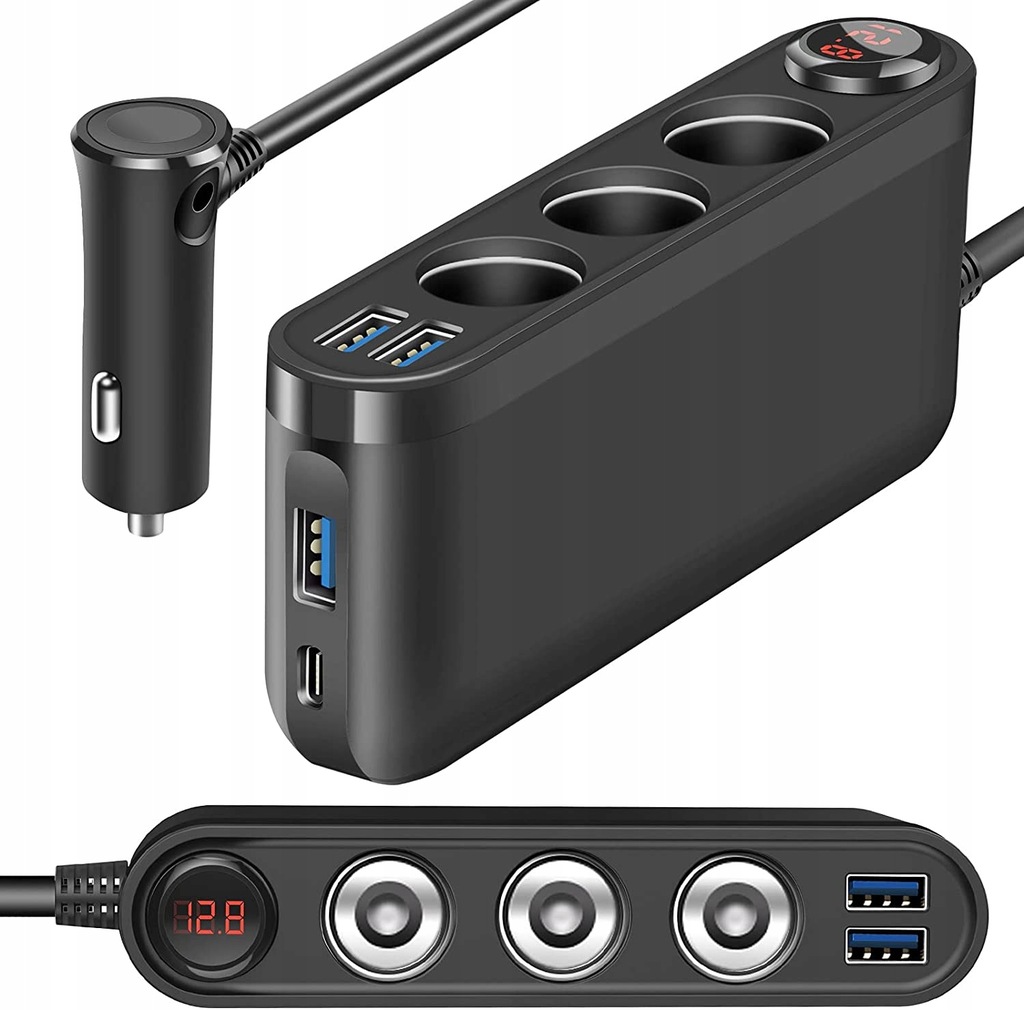 ROZDZIELACZ GNIAZDA ZAPALNICZKI 3USB DC 12V/24V - 13425403815 - oficjalne archiwum Allegro