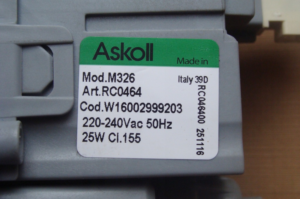 Pompa odpływowa pralki,silnik Askoll mod.M326,25W - 12810720030 ...