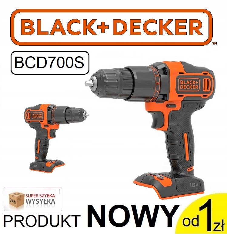 BLACK+ DECKER WIERTARKA UDAROWA BCD700S 18V NOWA ! - 12624208721 ...