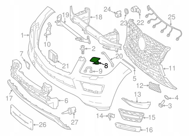 Zaślepka klapka spryskiwacza Mercedes W166 GL L P - 11107402004 ...