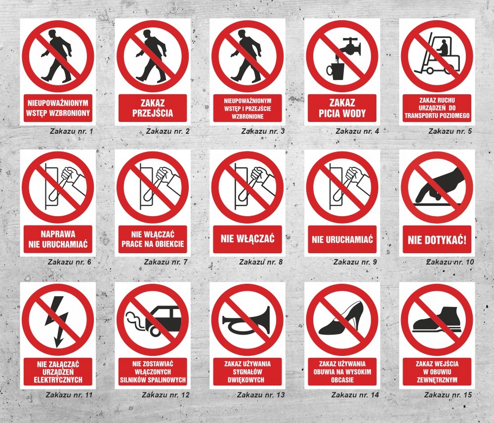 ZNAKI ZAKAZU PIKTOGRAMY BHP NAKLEJKA 20x28cm - 8560434369 - oficjalne ...
