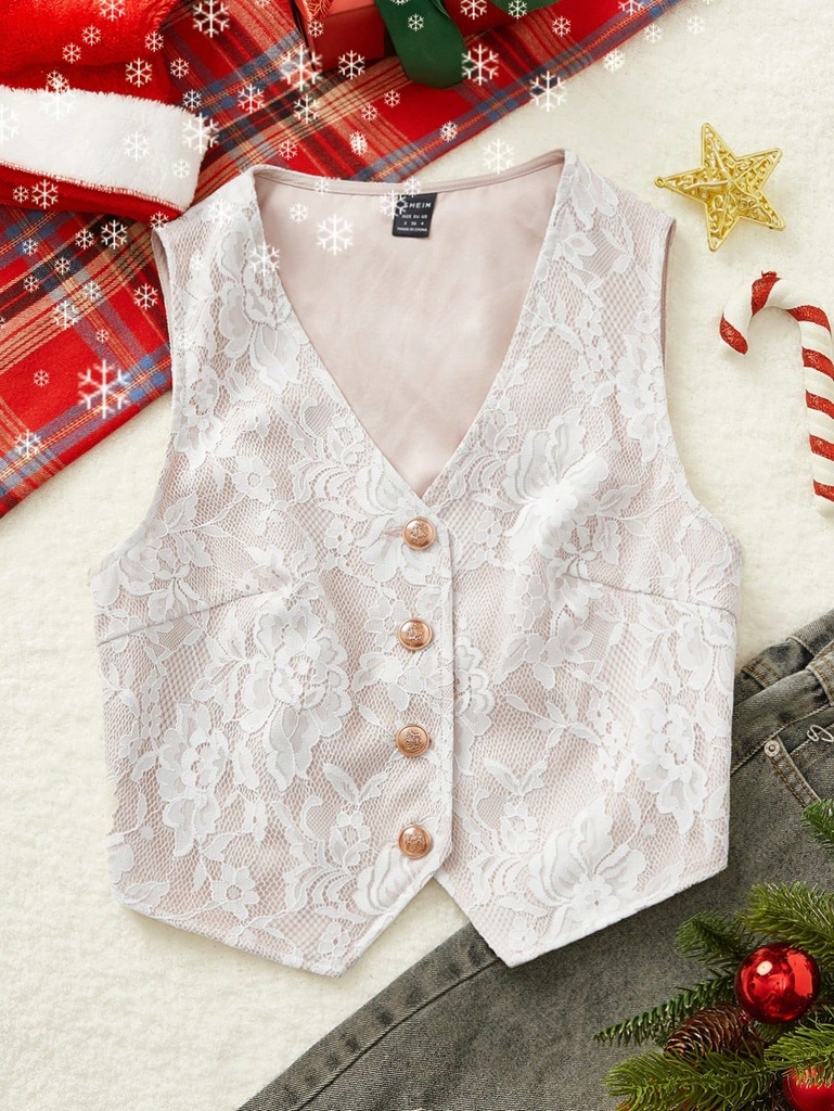 KAMIZELKA KORONKOWA ELEGANCKA ZE ZŁOTYMI GUZIKAMI BEŻOWA SHEIN XL 42 - 17266735732 - oficjalne ...