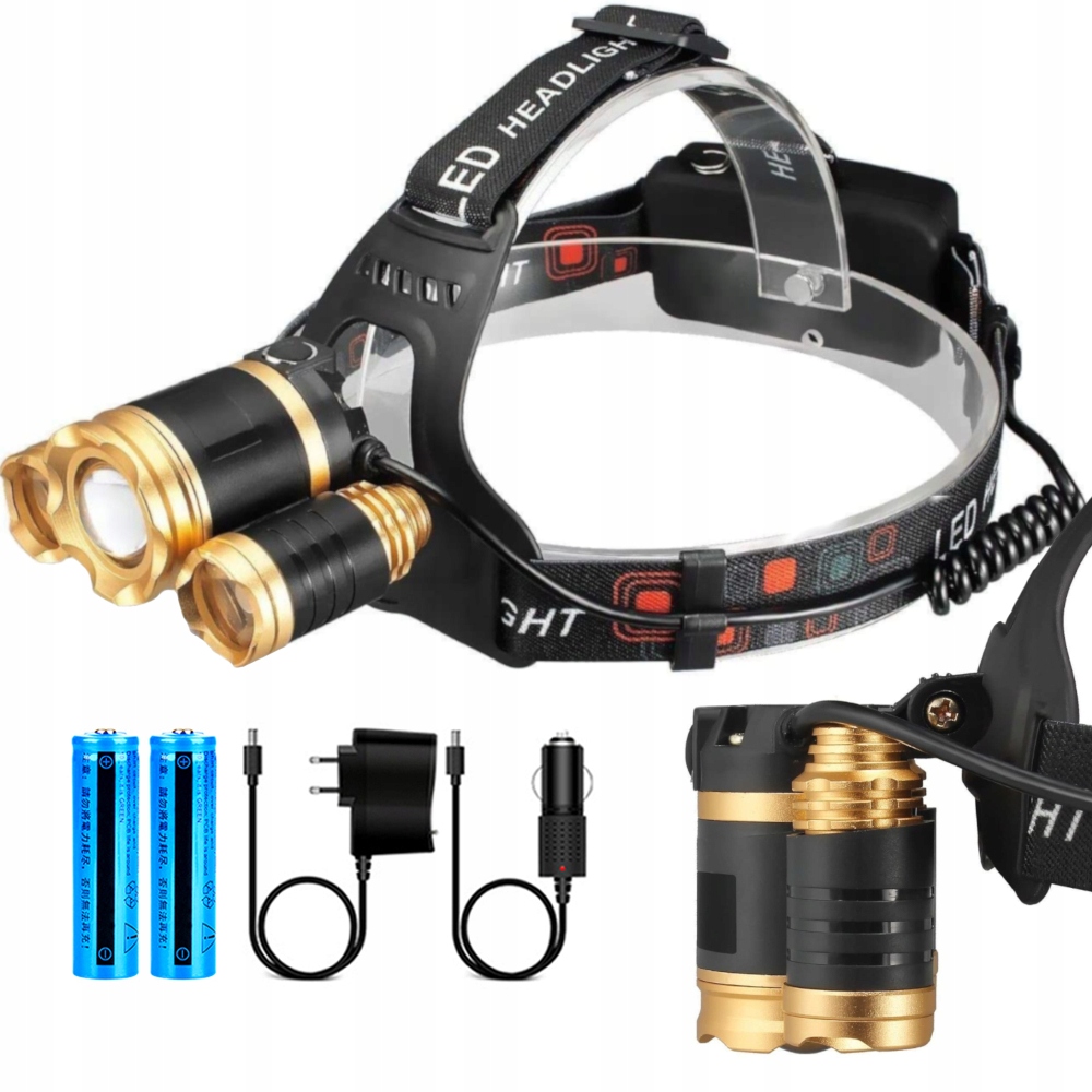 MOCNA LATARKA CZOŁÓWKA CZOŁOWA 3 x LED T6 CREE AKU - 12246557453 - oficjalne archiwum Allegro