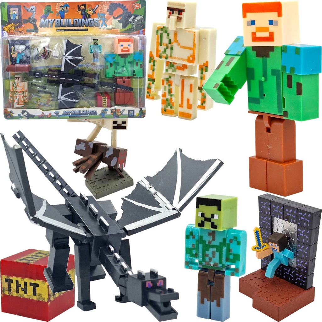 MINECRAFT DUŻY ZESTAW FIGURKI 7x FIGURKA AKCESORIA - 13553368283 ...