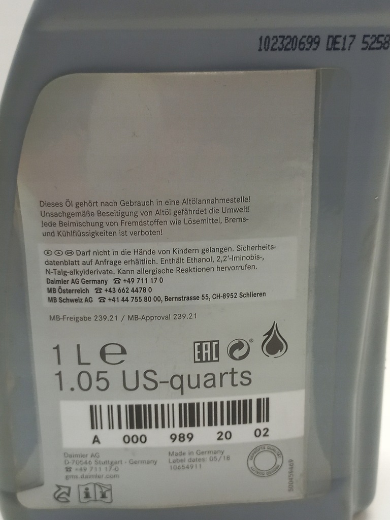 OLEJ PRZEKŁADNIOWY MERCEDES-BENZ MB 239.21 - 11944885139 - oficjalne archiwum Allegro