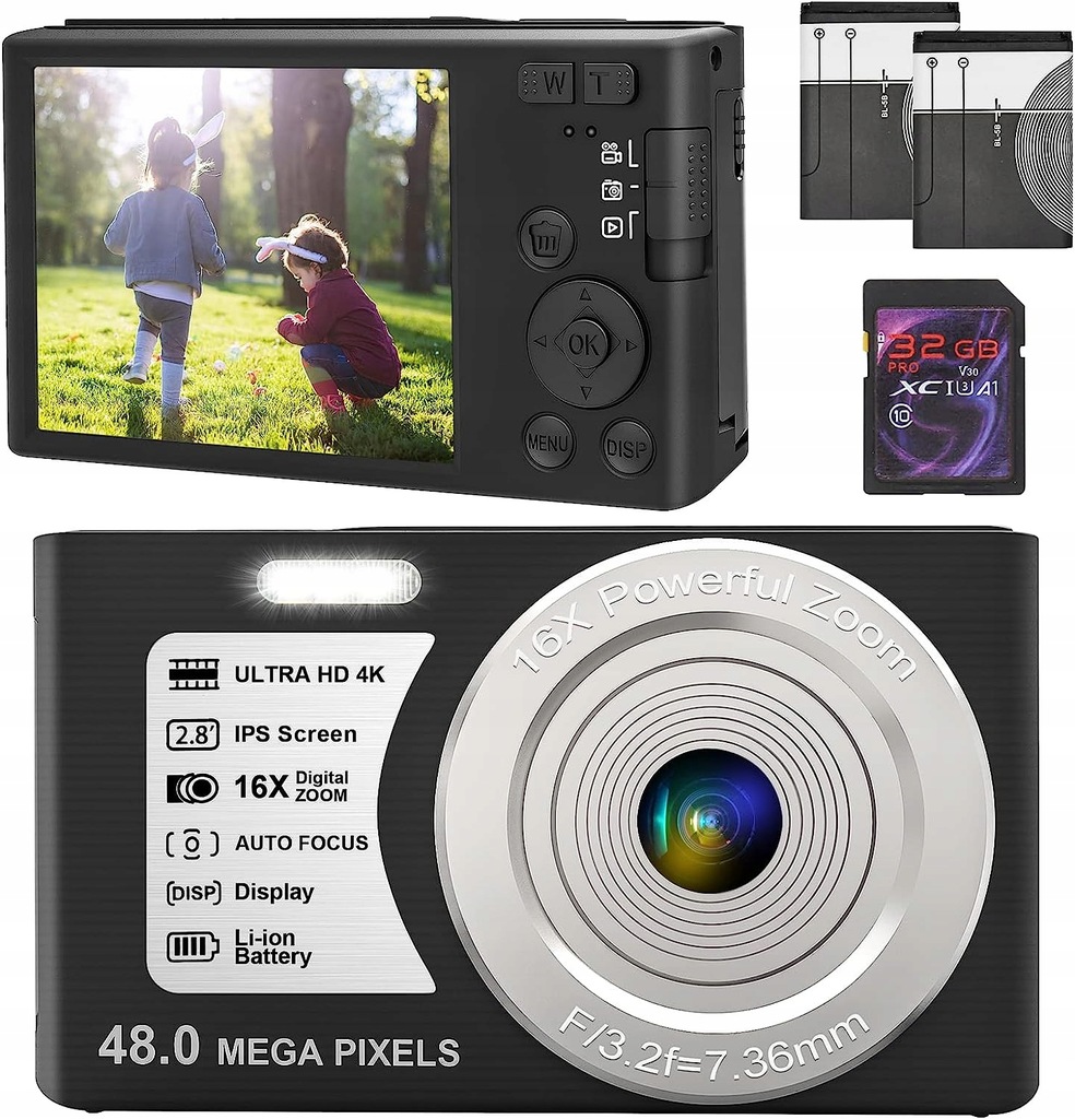 Aparat cyfrowy 4K 48 MP z kartą SD 32 GB 16x Zoom - 13889029017 ...