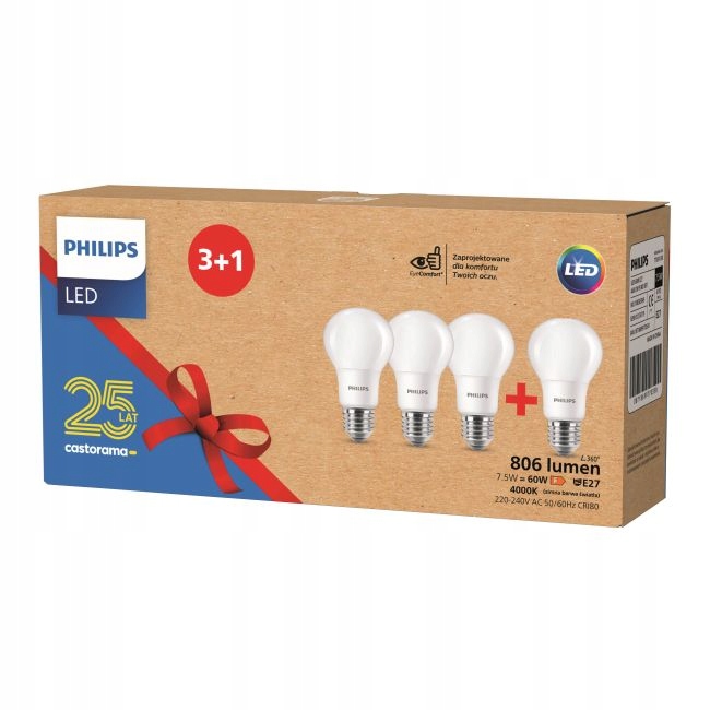 Żarówka LED Philips A60 E27 806 lm 4000 K 4 szt. - 12788164820 - oficjalne archiwum Allegro