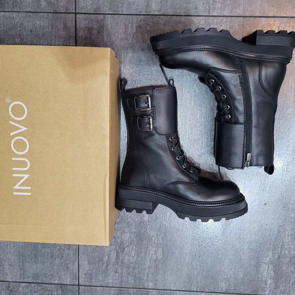 Inuovo BOTKI DAMSKIE SKÓRA rozm. 36 CZARNE - 14988424383 - oficjalne archiwum Allegro
