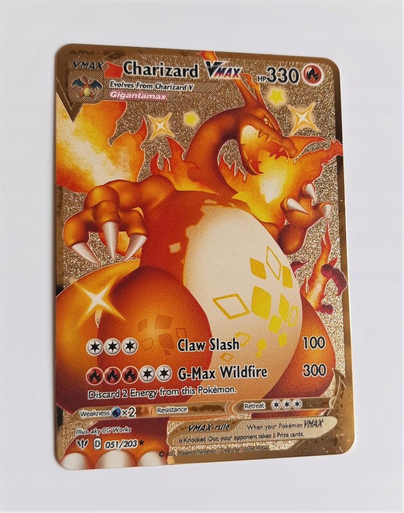 Pokemon Charizard Vmax Złota Metalowa Karta - 12824914490 - oficjalne archiwum Allegro