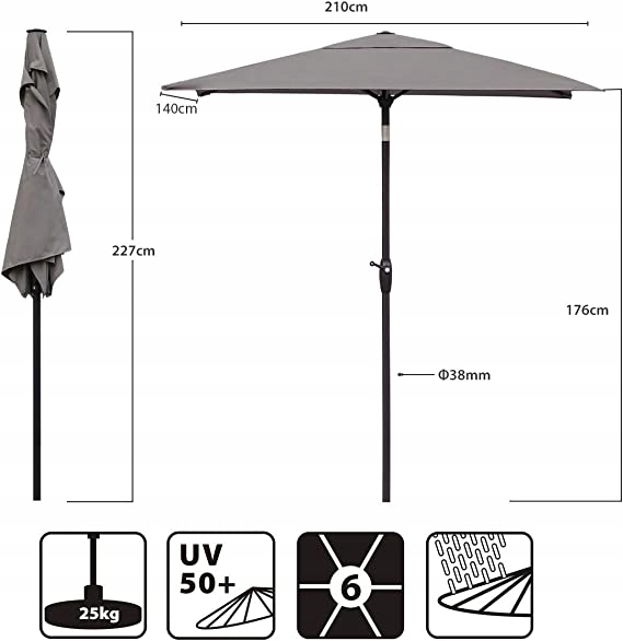 Parasol ogrodowy/balkonowy Sekey 1,4x2,1 m - 13433526356 - oficjalne ...