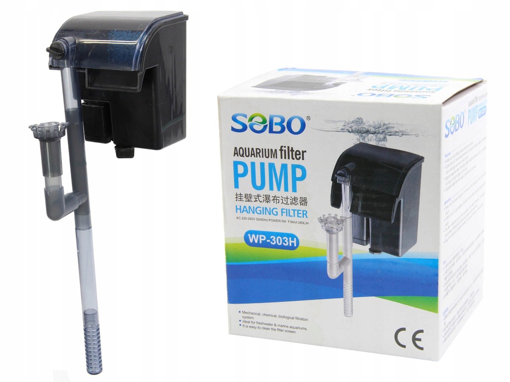 SOBO WP-303H FILTR KASKADOWY SKIMMER 280l/h DO 50L - 10020764544 - oficjalne archiwum Allegro