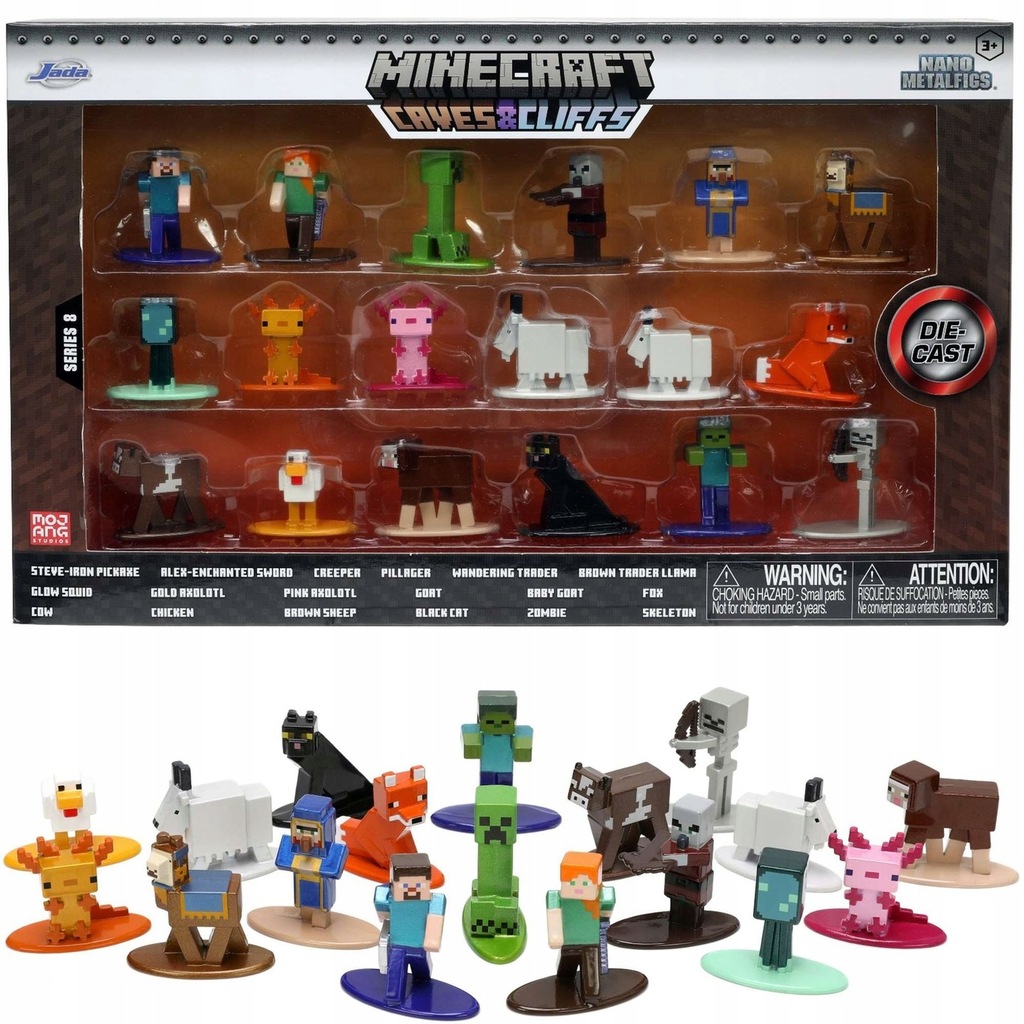 FIGURKI metalowe MINECRAFT 18 sztuk ZESTAW METALOWYCH FIGUREK seria 8 ...