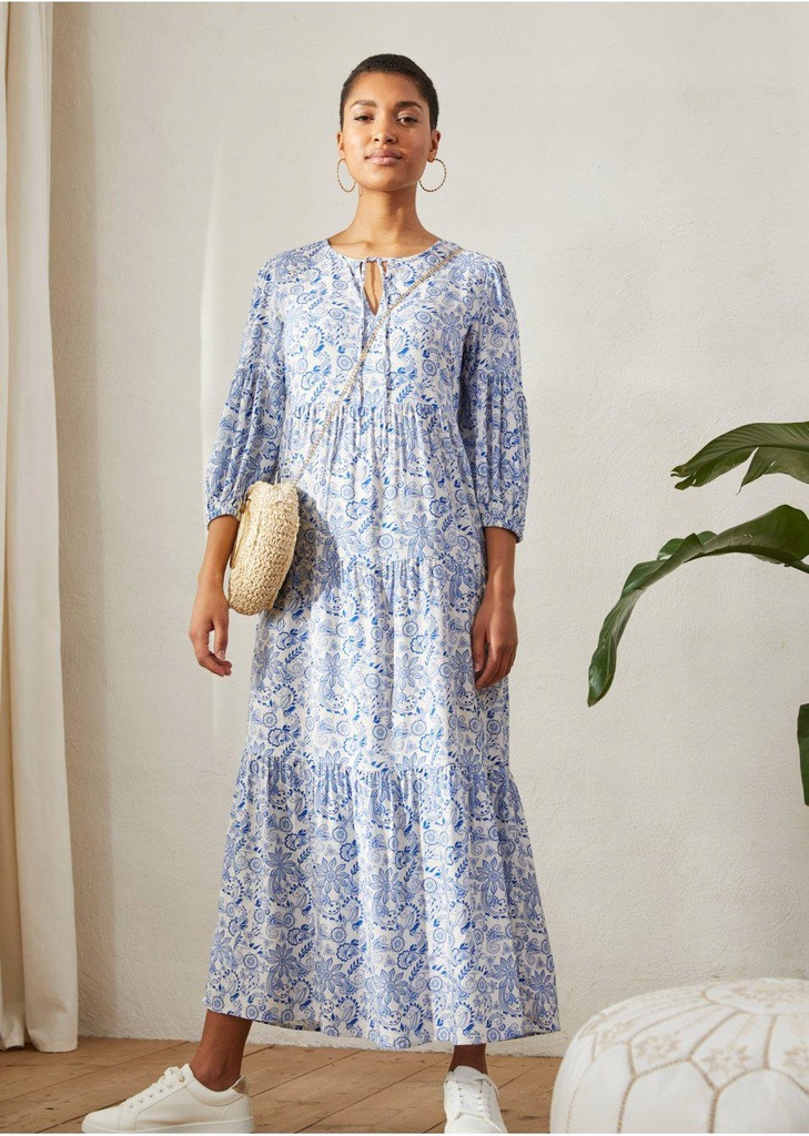 RAINBOW DŁUGA SUKIENKA Z WZOREM I FALBANĄ 40 L - 12697407517 - oficjalne archiwum Allegro