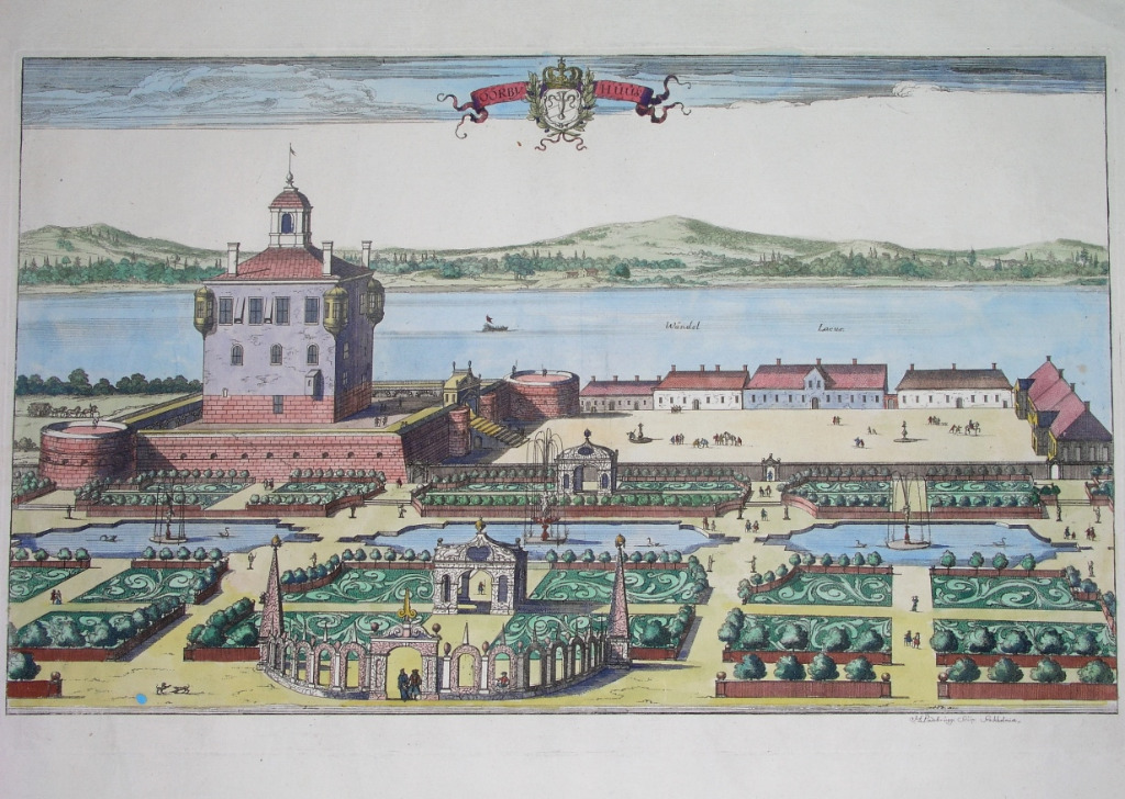 1713 super ORYGINAŁ PAŁAC ZAMEK park BAROK stara grafika SZWECJA po ...