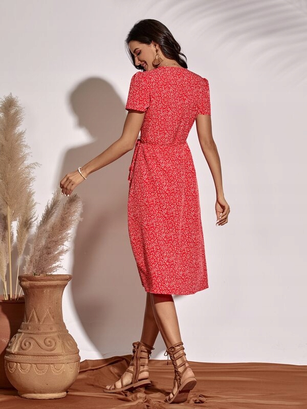 SHEIN ROŚLINNA CZERWONA SUKIENKA PROSTA RL T290063 - 14123485794 - oficjalne archiwum Allegro