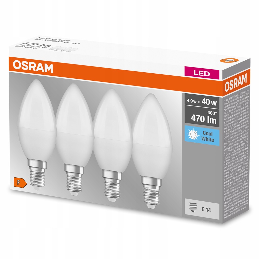 Osram 4x żarówka LED E14 4,9W=40W 470lm 4000K - 12051941857 - oficjalne archiwum Allegro