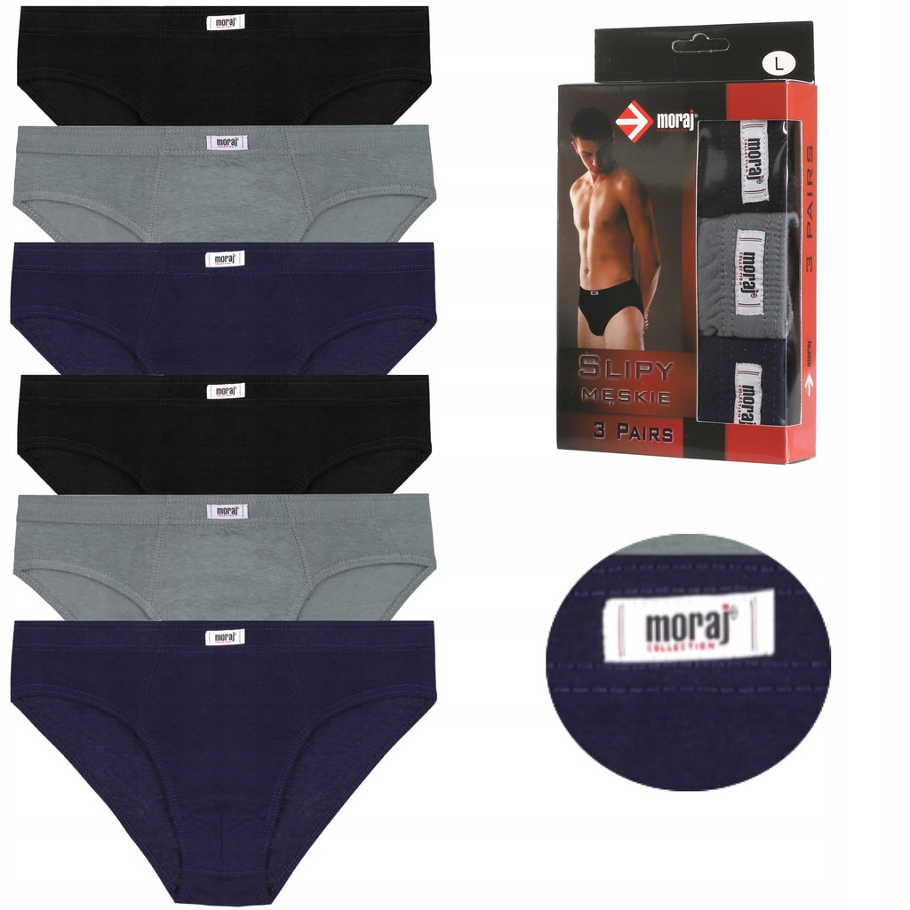 6x Slipy Majtki Męskie Bawełniane 100% Bawełna Slipki Gładkie MORAJ XL ...
