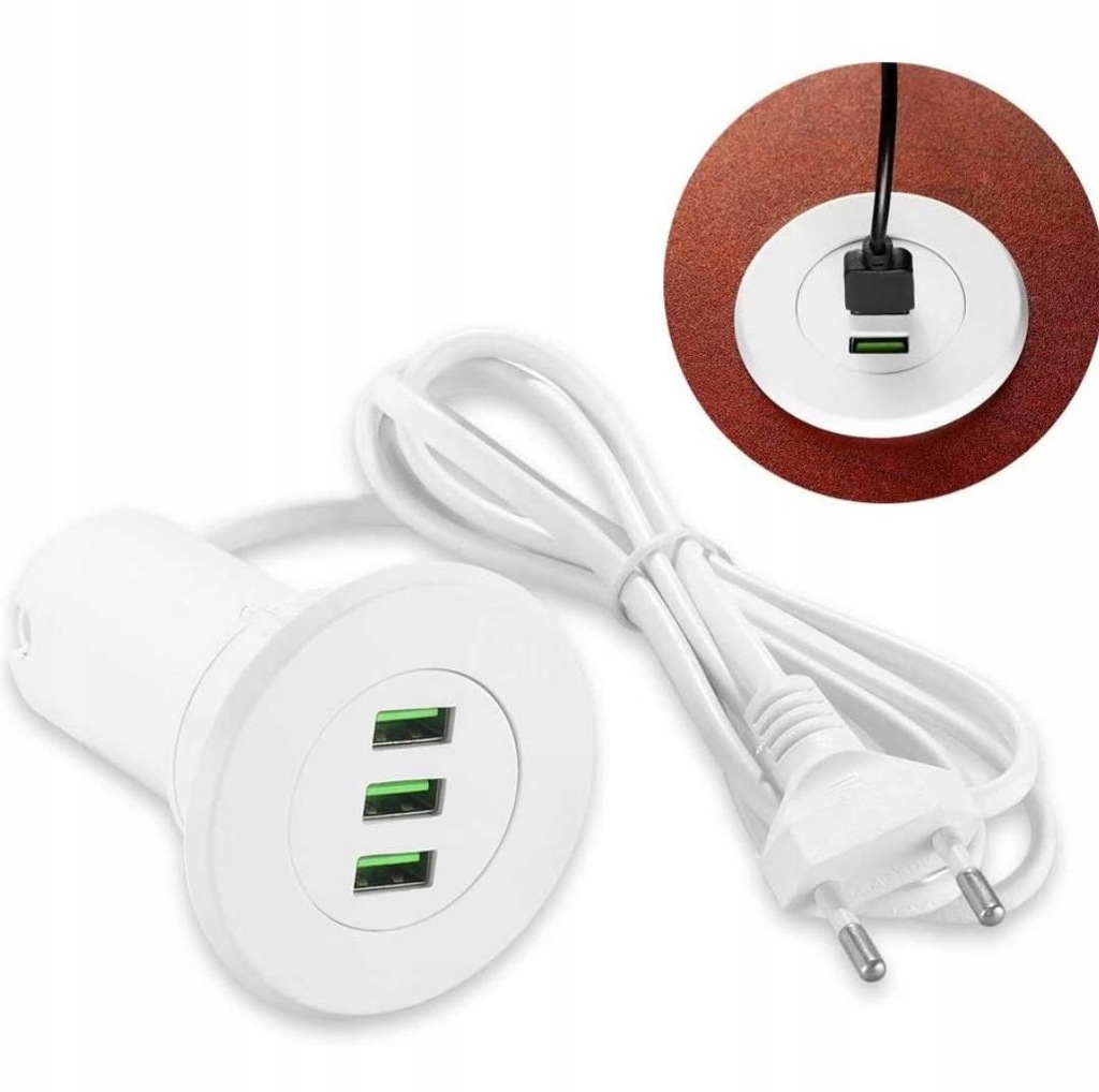 Przepust kablowy do biurka, 3 porty USB ładowarka - 13111883099 - oficjalne archiwum Allegro