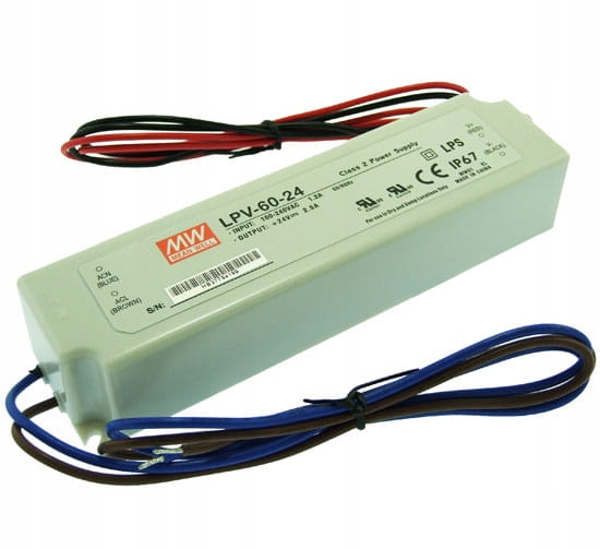 Zasilacz LED LPV-60-24 MEAN WELL 24V 60W IP67 GW2 - 12521938437 - oficjalne archiwum Allegro