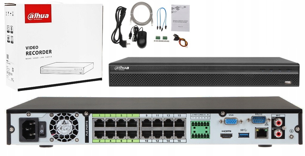 Rejestrator Dahua NVR5216-16P-4KS2E 16x POE do 12M - 13713083744 - oficjalne archiwum Allegro